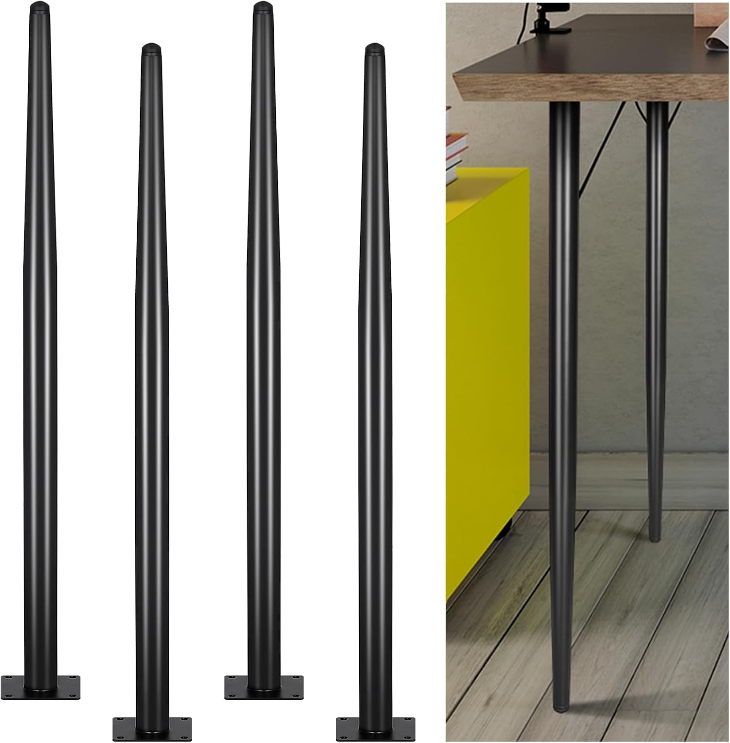 4 Pack Metal Table Legs Round Tapered Furniture Legs Heavy Duty ...