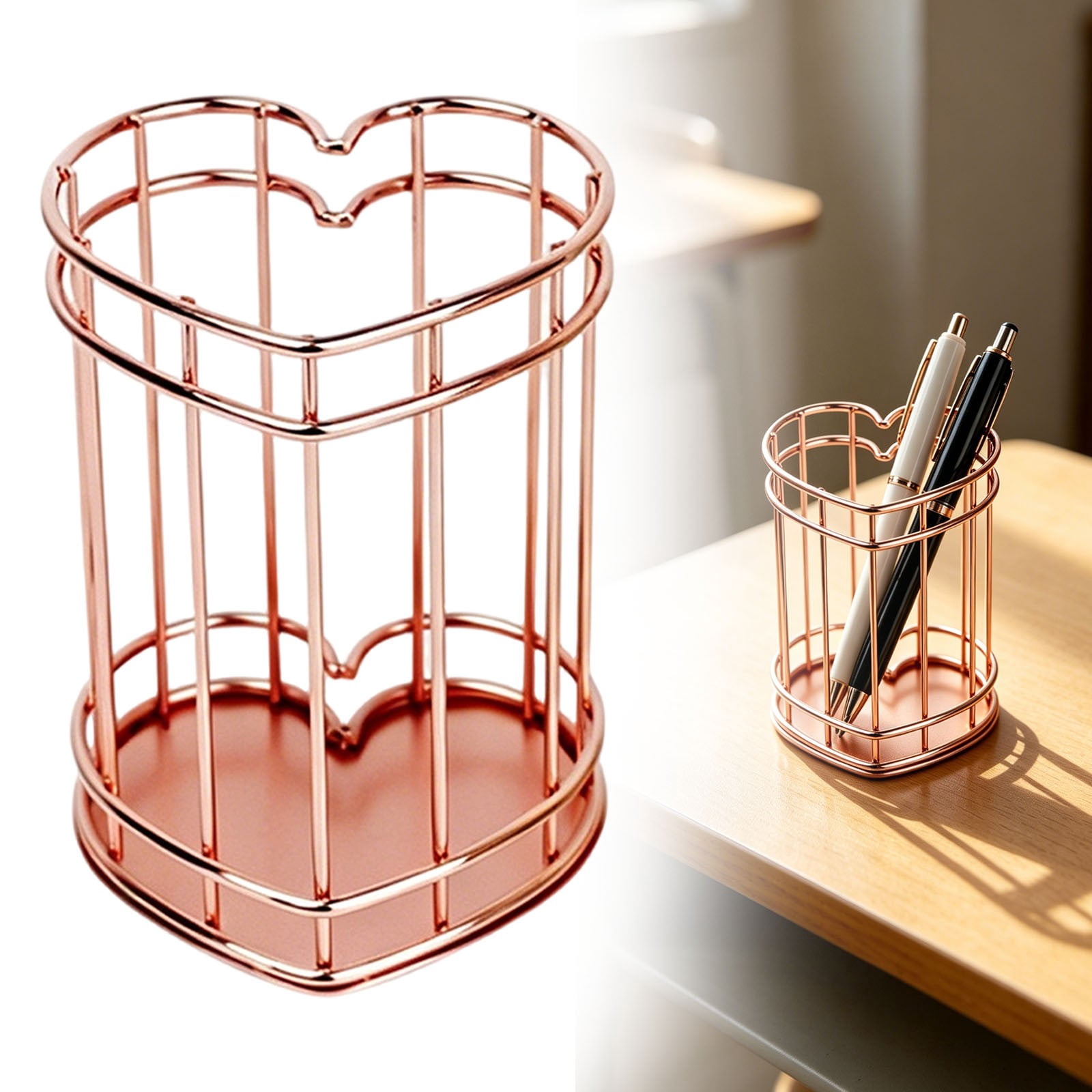 4 Pack Metal Wire Desk Organizer Set, Heart & Round Cylinder Pencil ...