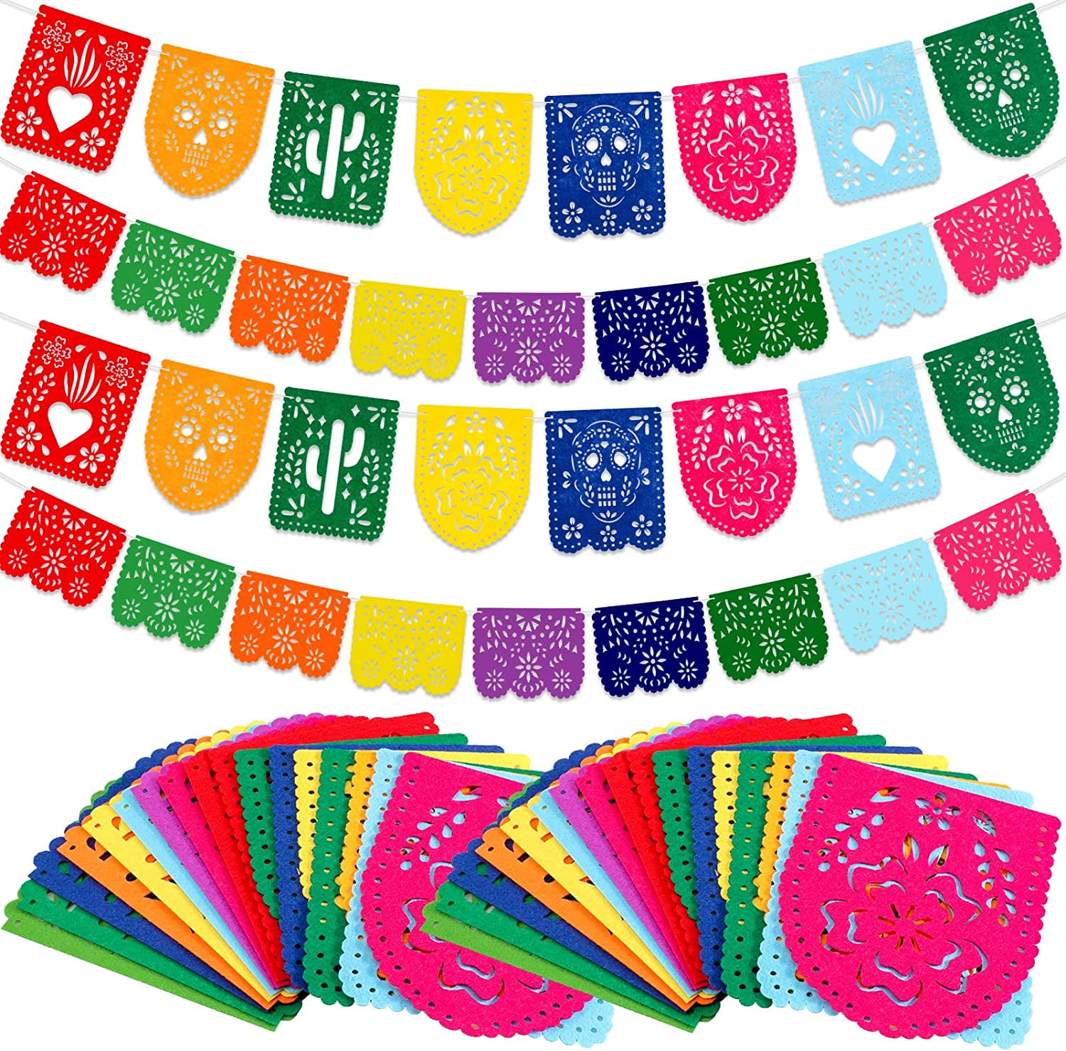 HOWAF 4 Pack Colorful Felt Papel Picado Banner, Fiesta Party ...