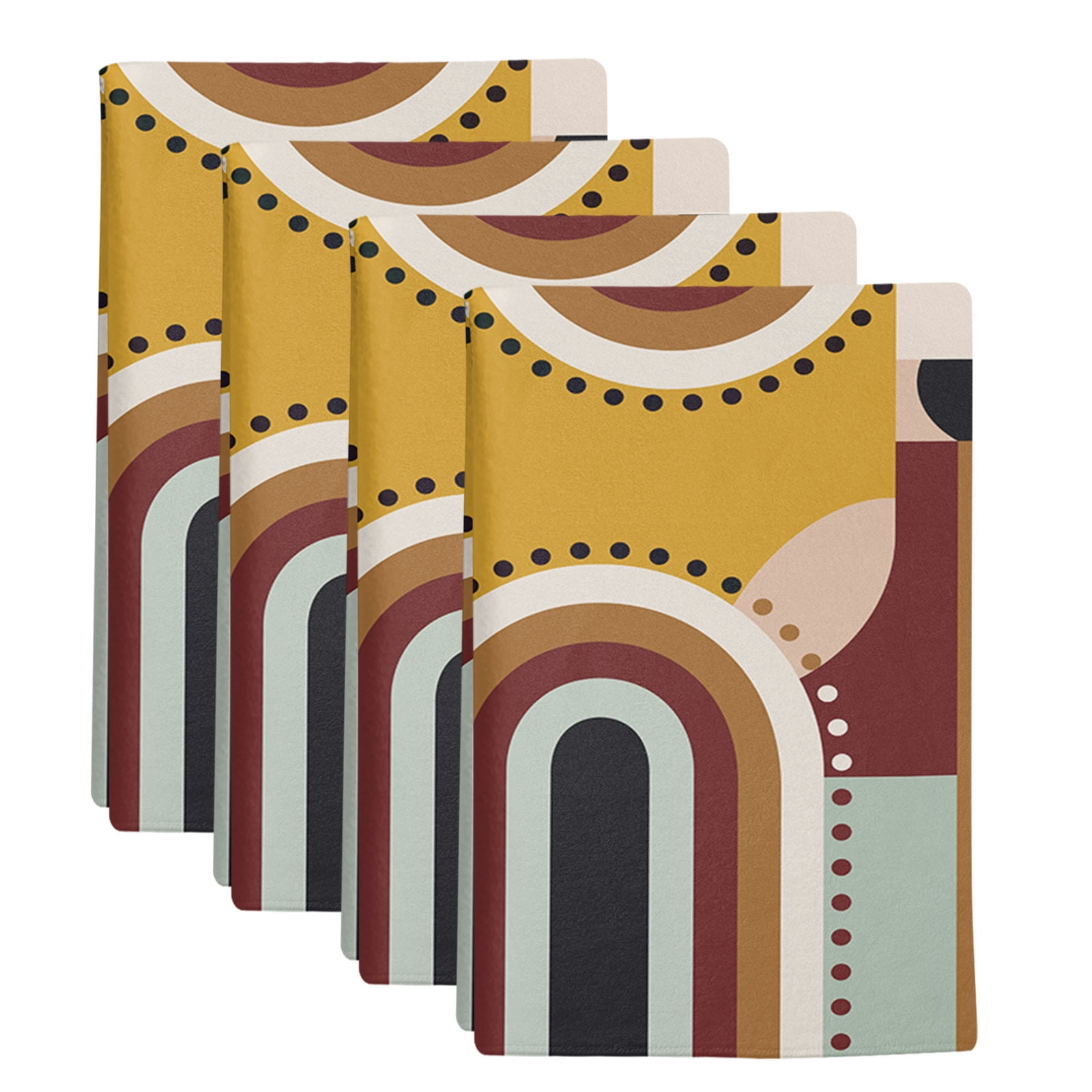 4 Pack Mid-Century Modern Kitchen Towels Geometric Abstract Brick Red ...