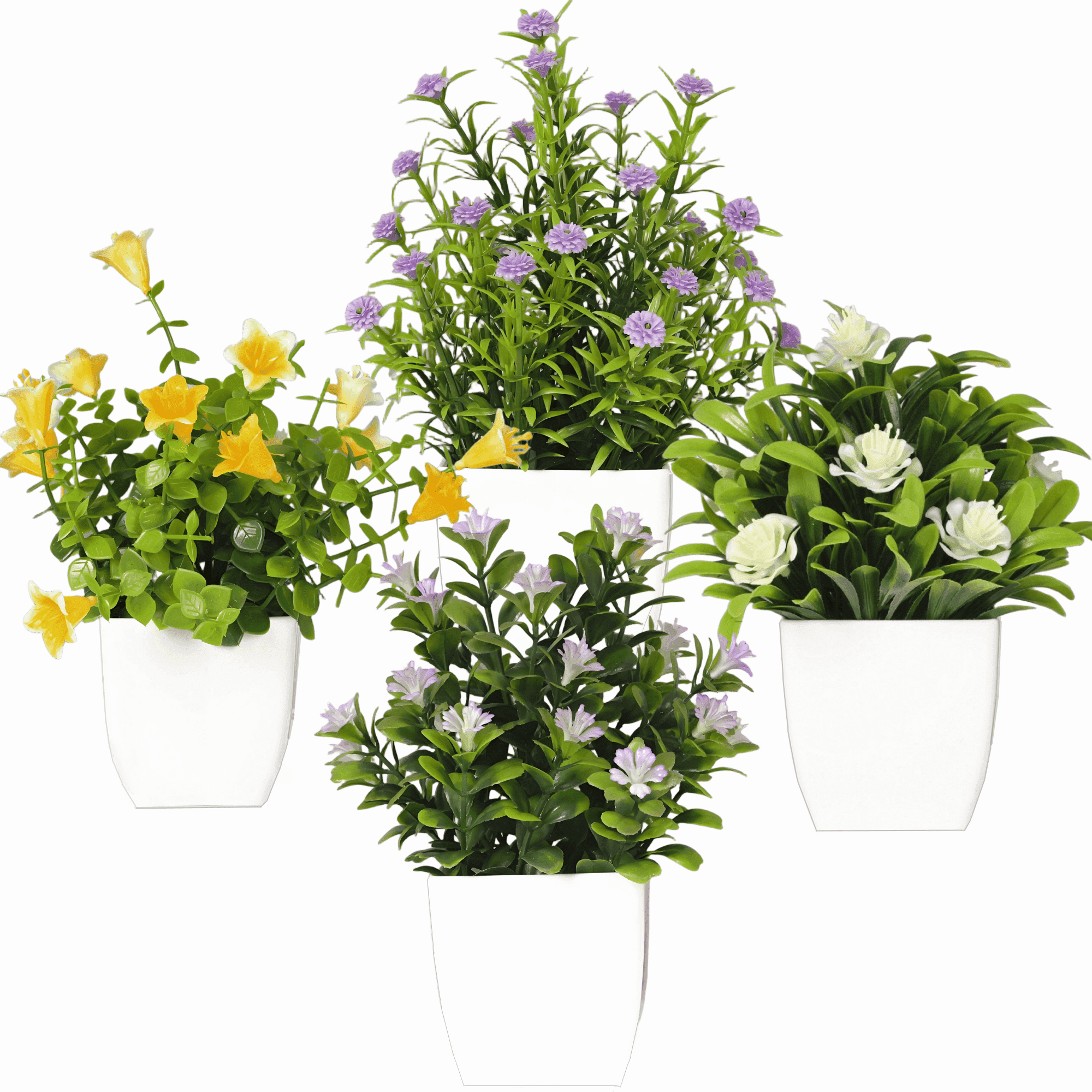 4 Pack Mini Artificial Potted Plants with Flowers - Realistic Faux ...