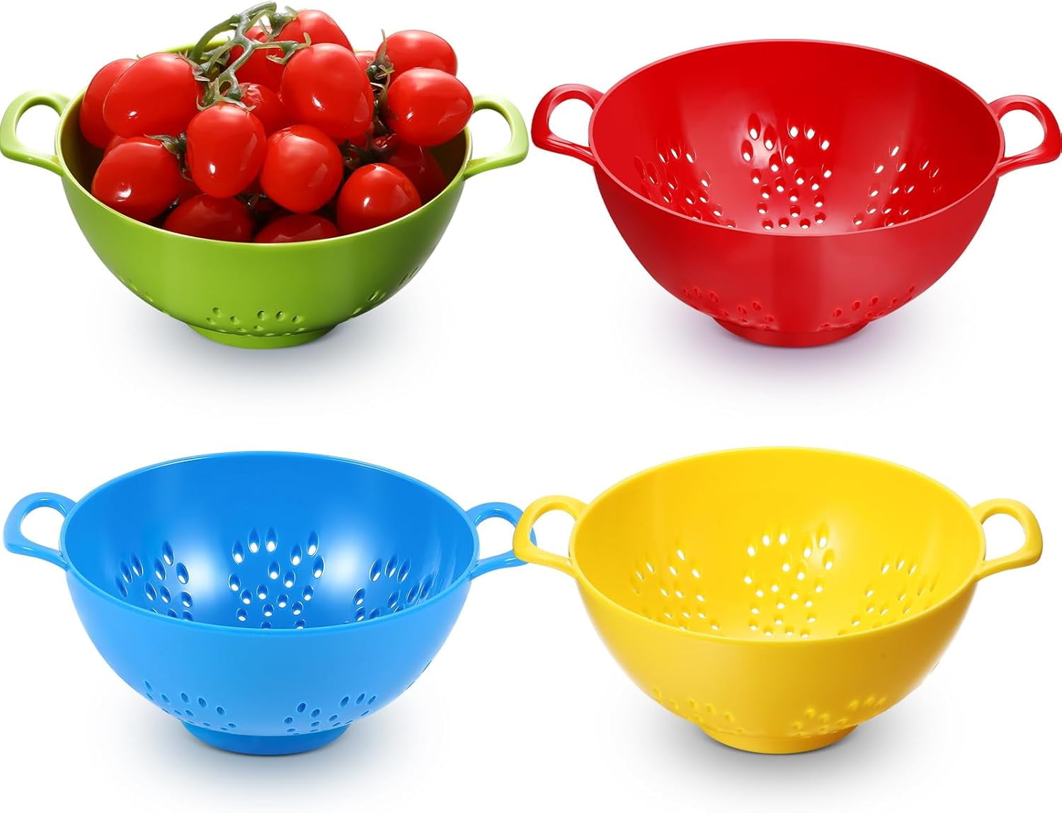 4 Pack Mini Colander for Kitchen Plastic Berry Strainer with Double Handles 7.5 x 6 x 3 Inch ...