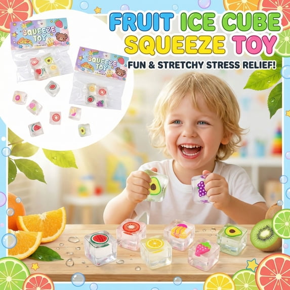 4-Pack Mini Fruit Ice Cube Squeezable Toys Clear Textured Decompression ...