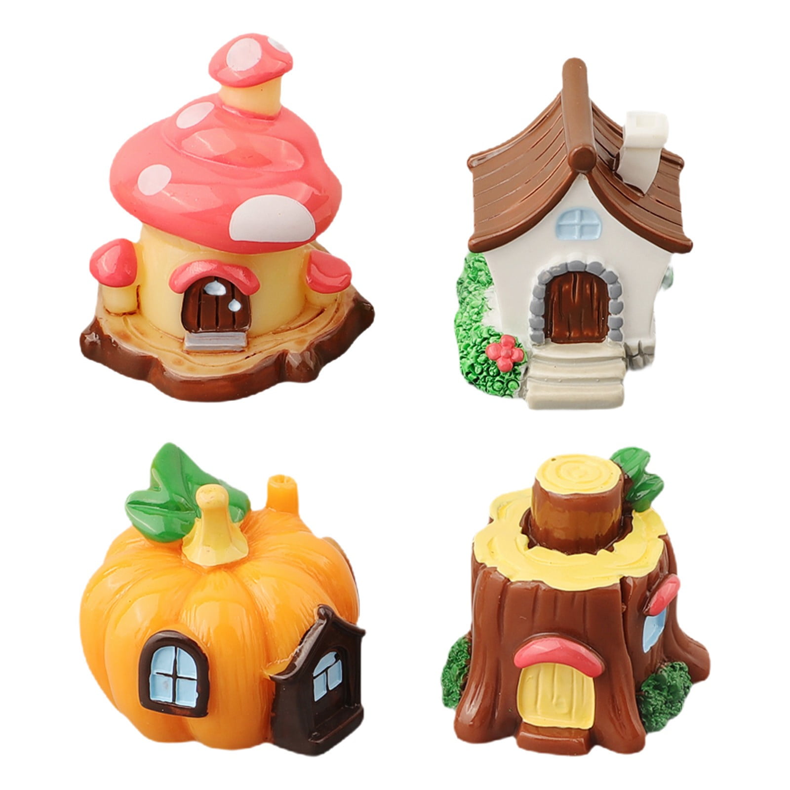 4 Pack Mini House Statue Village Cottage Miniature Landscape Ornaments ...