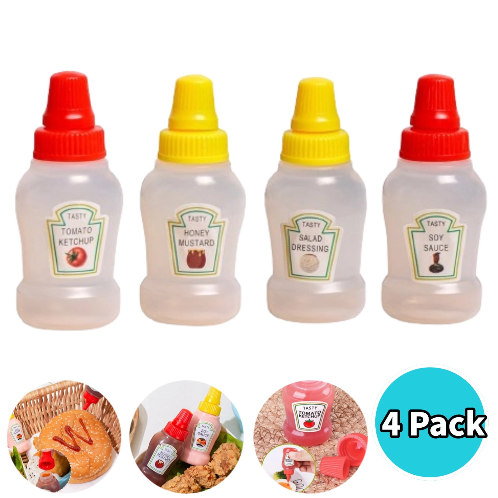 4 Pack Mini Ketchup Bottles, Condiment Squeeze Bottles Plastic Sauce ...