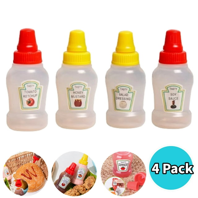 4 Pack Mini Ketchup Bottles with Sturdy Screw Cap, 25ml Mini Condiment ...