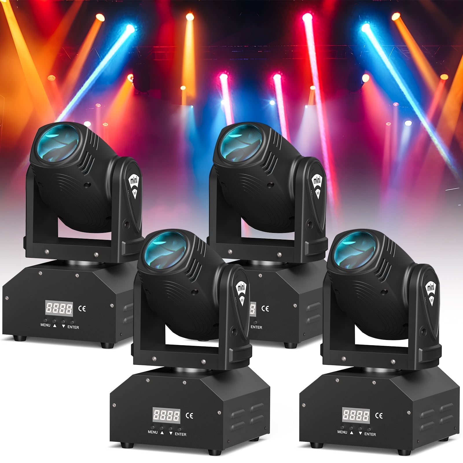 4 Pack Mini Moving Head Stage Light RGBW LED(4 in 1)15W Import Beads 11 ...