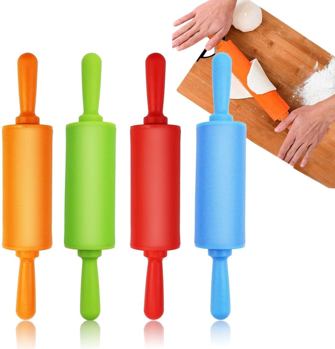 4 Pack Mini Rolling Pin for Kids, 9 Inch Plastic Handle Rolling Pin Non ...