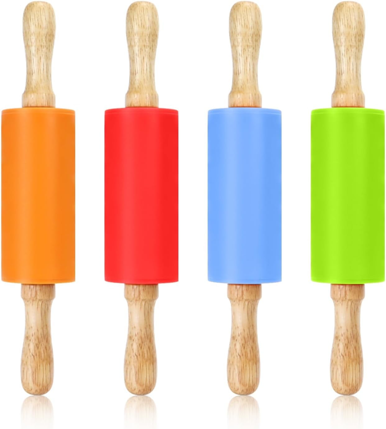 4 Pack Mini Rolling Pin for Kids, 9 Inch Wooden Handle Rolling Pin Non ...