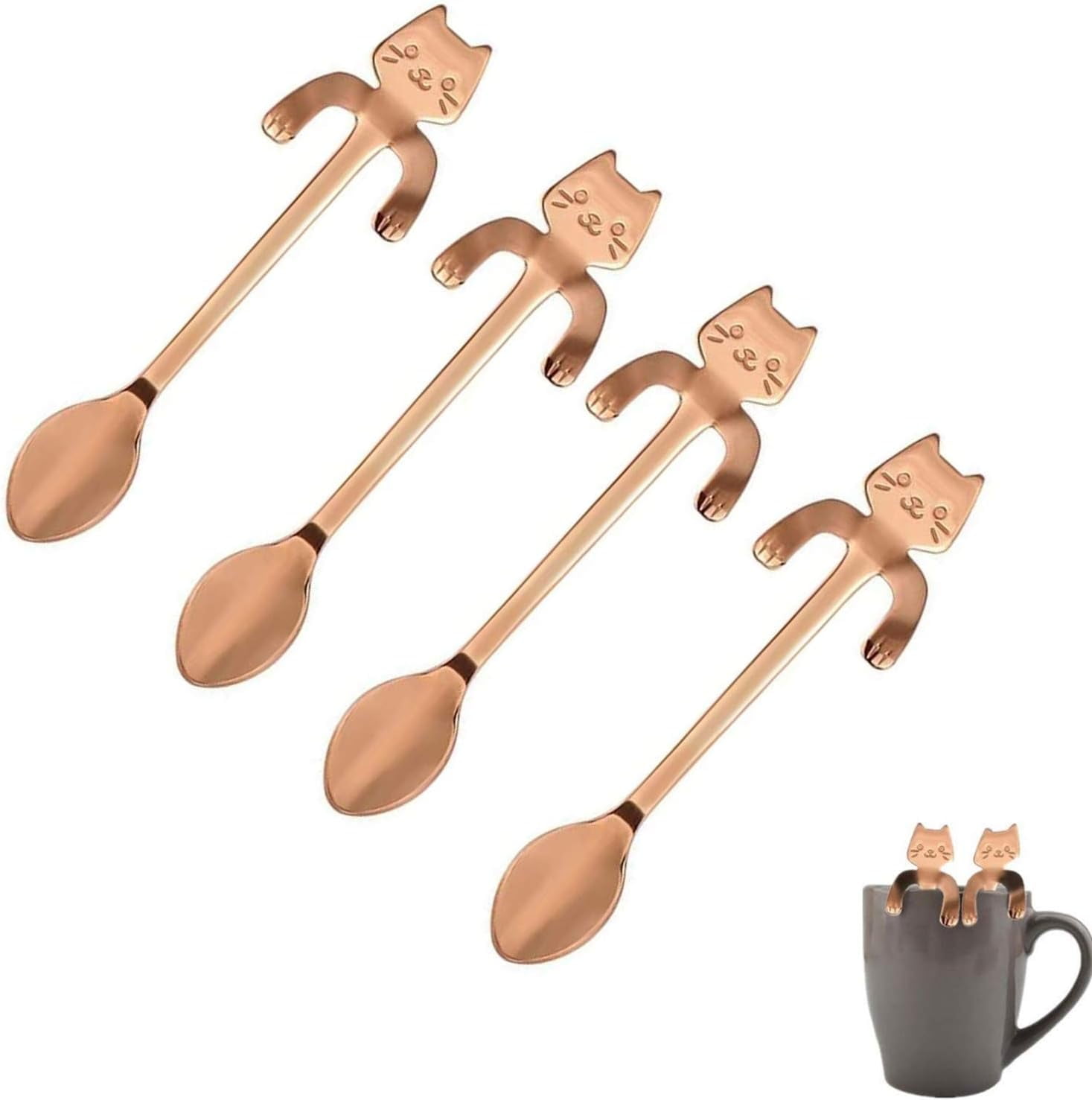 4 Pack Mini Spoon Coffee Spoon Set 304 Stainless Steel Cute Hang Cup ...