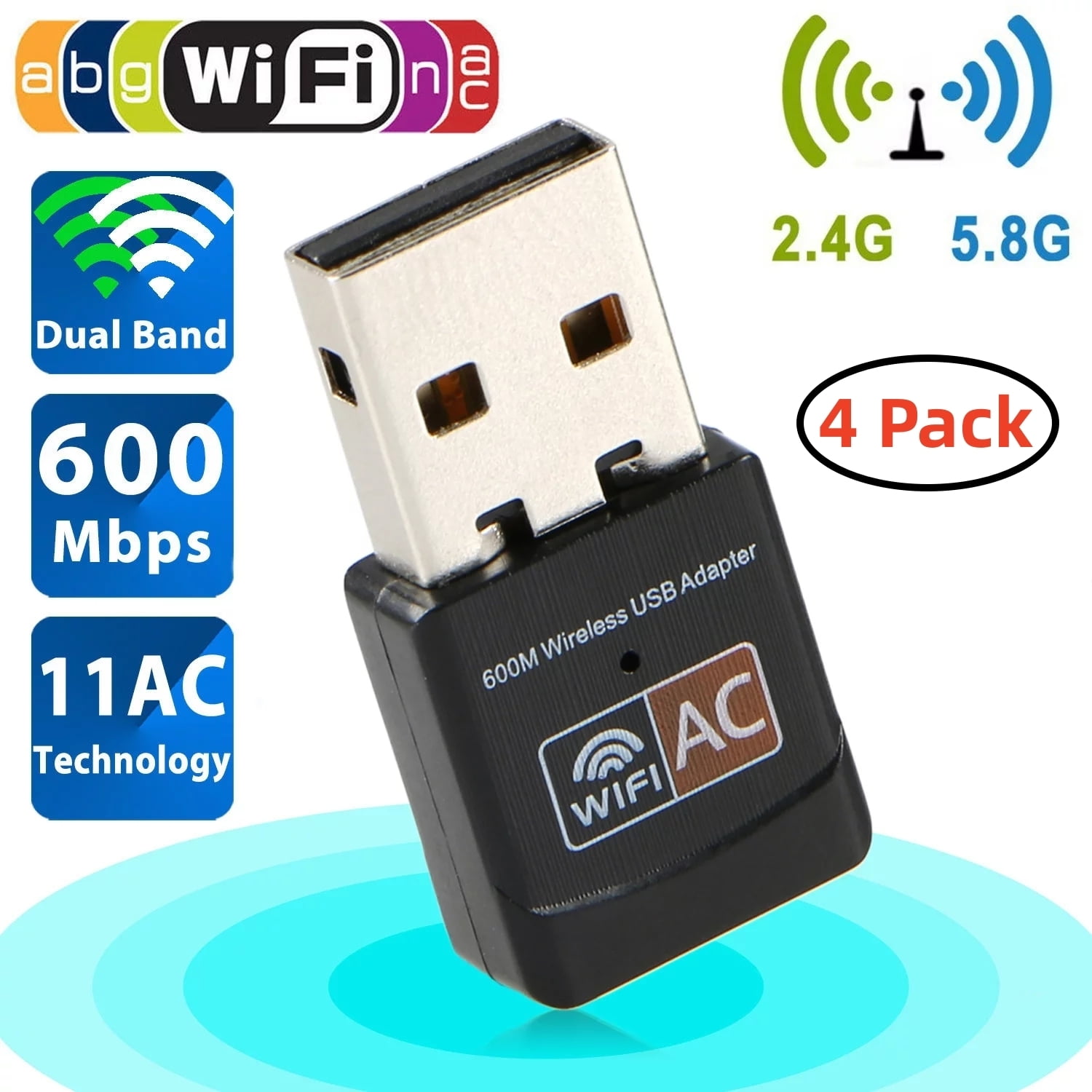 4 Pack Mini USB WiFi Adapter Dual Band 600Mbps Wireless Network Dongle ...