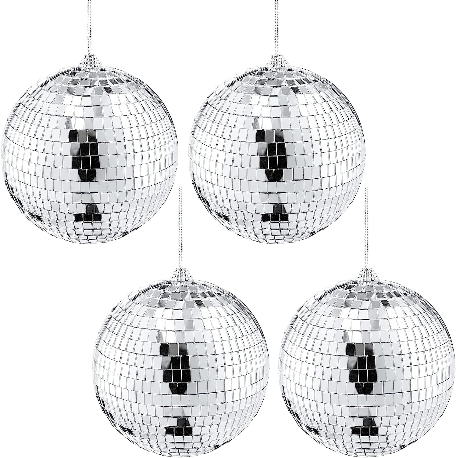 4 Pack Mirror Disco Ball, 6 Inch Cool and Fun Silver Hanging Disco Ball ...