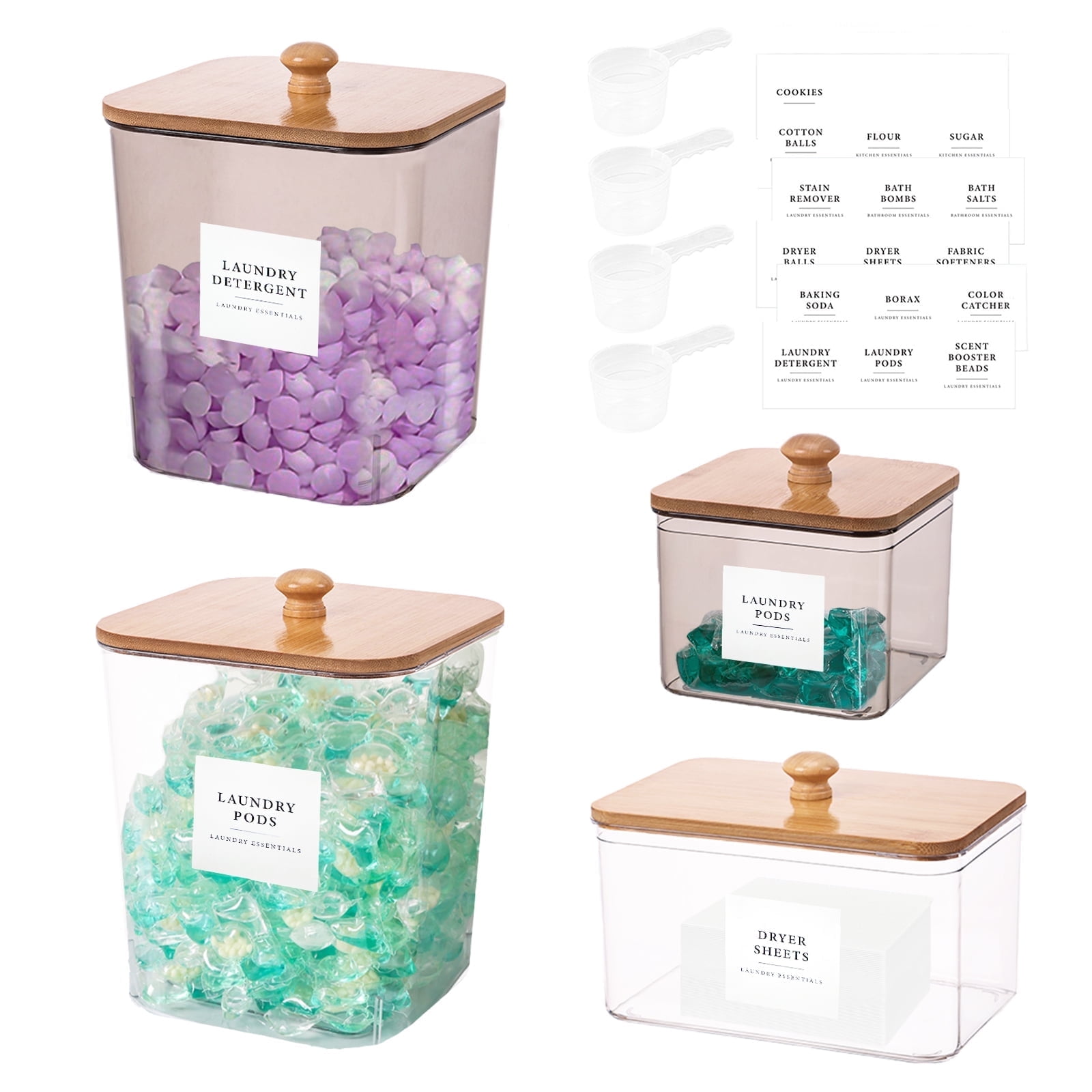 4 Pack Mix Laundry Pods Container, Gray Dryer Sheet Holder & Laundry ...