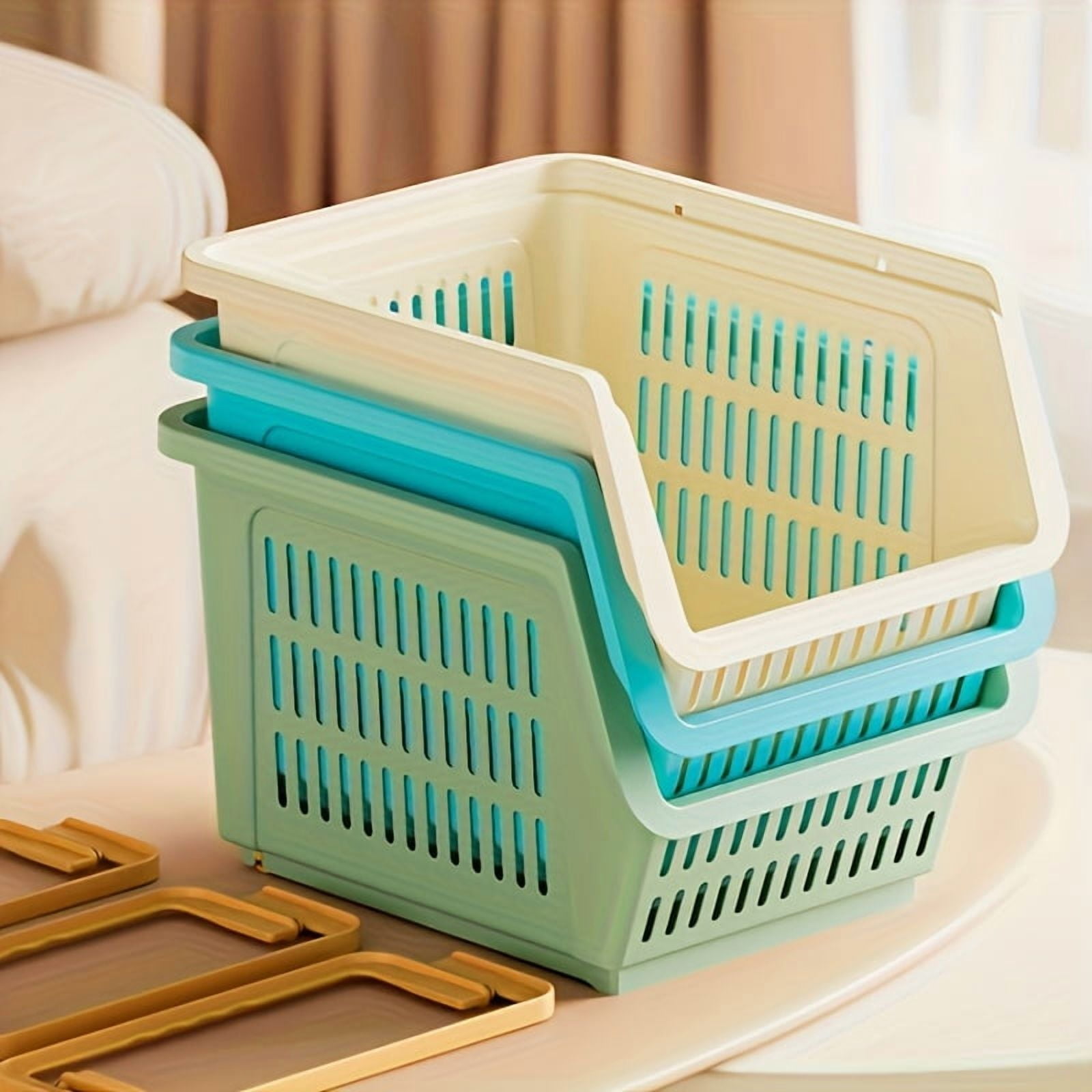 4-Pack Mixed-Color Storage Baskets - 21.13gal Stackable Wheeled Bins ...