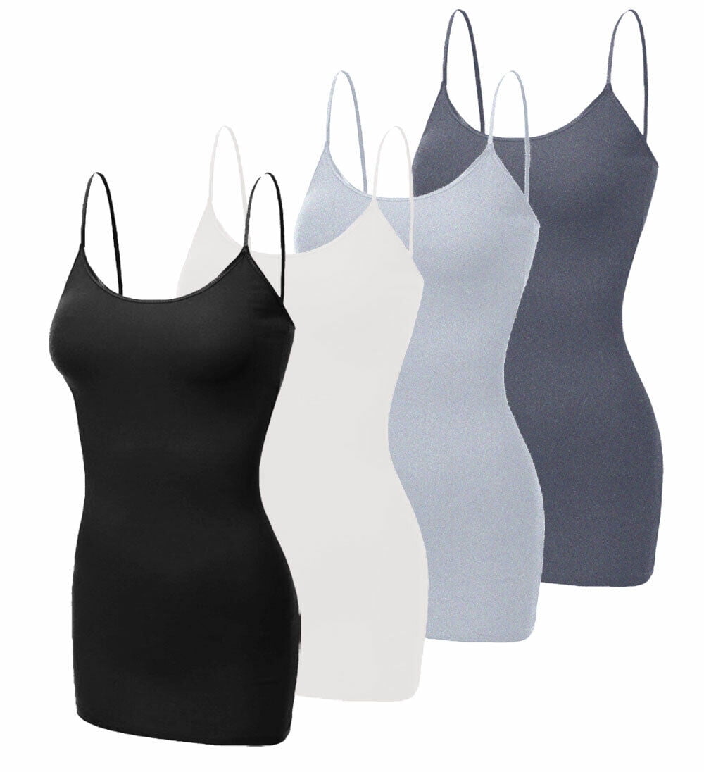 4 Pack Mixed Colors, Women Long Camisole Tank Tops Blend Fit Basic Cami ...