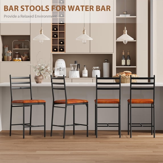 4-Pack Modern Bar Stools – Counter Height PU Leather Chairs with ...
