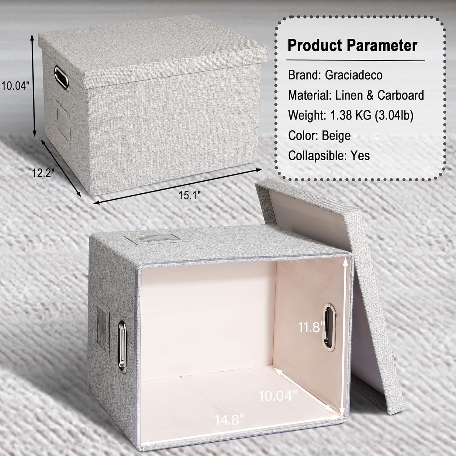 4-Pack Modern Minimalist Beige Collapsible Linen File Folder Box Office ...