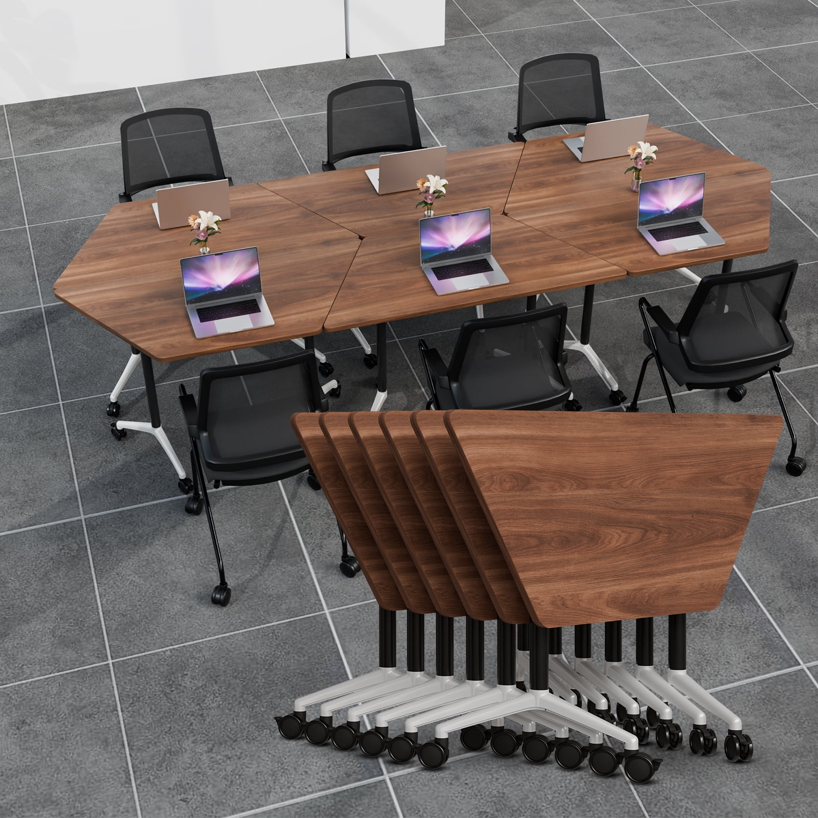 4 Pack Modular Conference Table, 47.2 Inch Walnut Folding Training Room ...