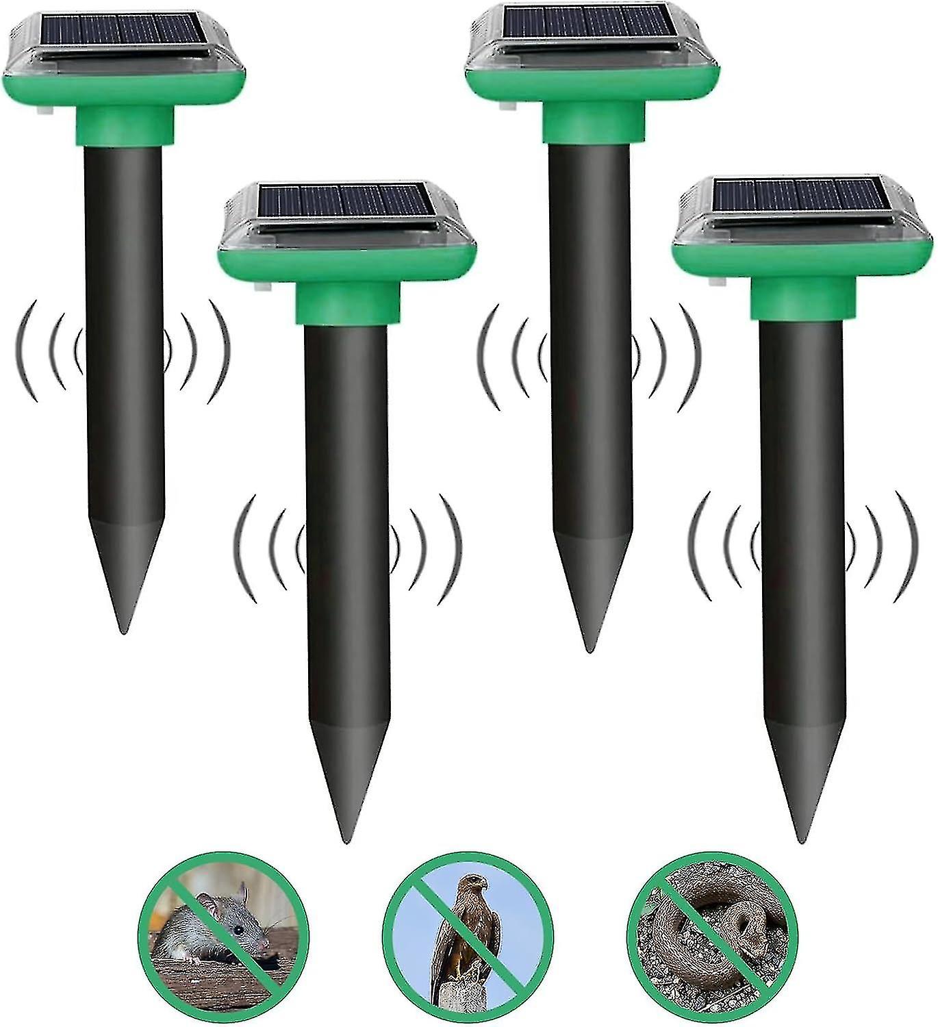 4 Pack Mole Repellent, Solar PoweRed Ultrasonic Sonic Repellent ...