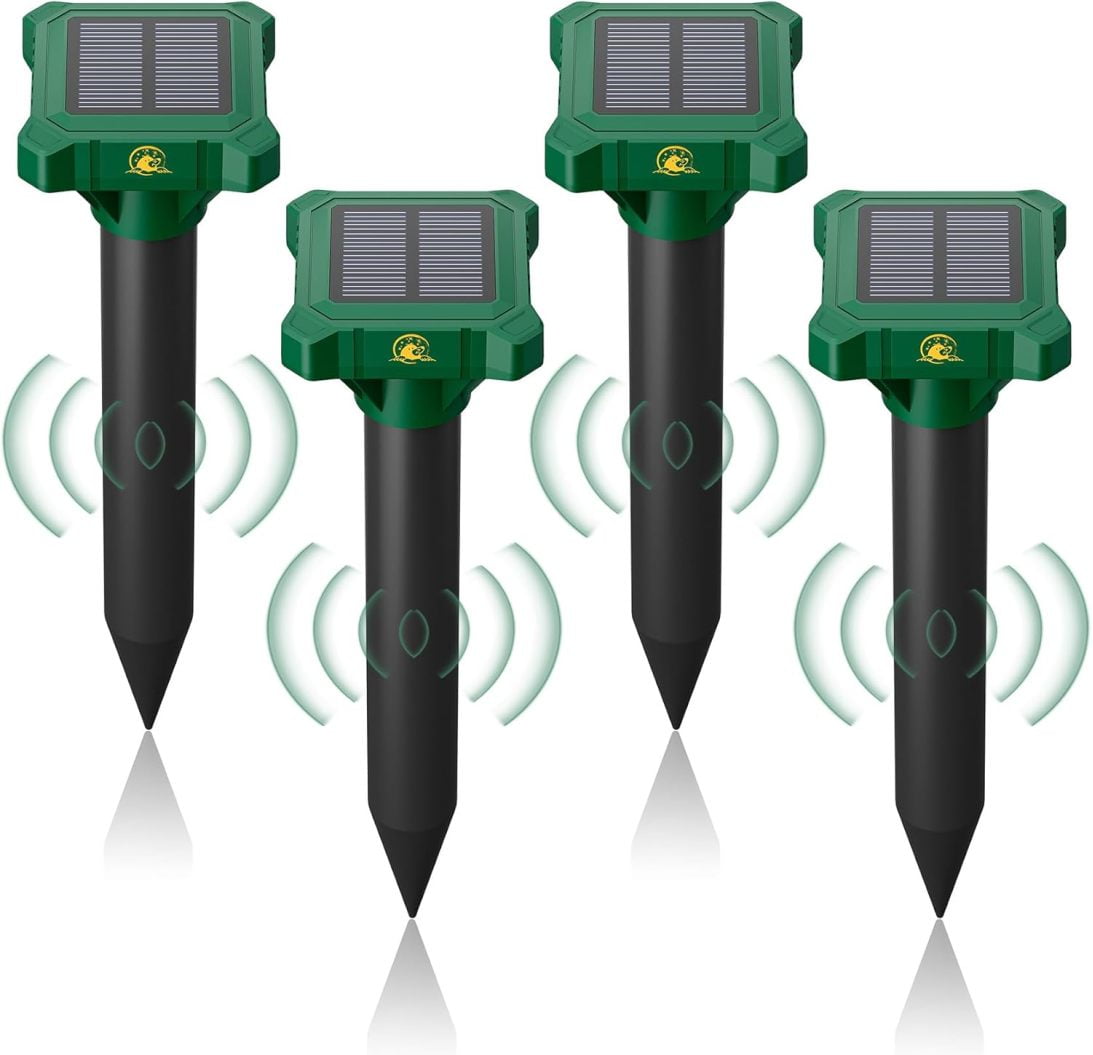 4 Pack Mole Repellent Solar Powered, IP65 Waterproof Gopher Chipmunk ...