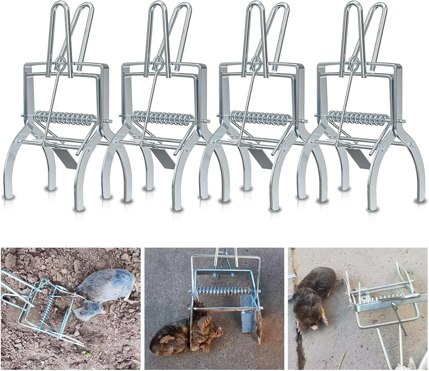 4 Pack Mole Traps That Kill Best, Mole Trap Easy to Set, Galvanized ...