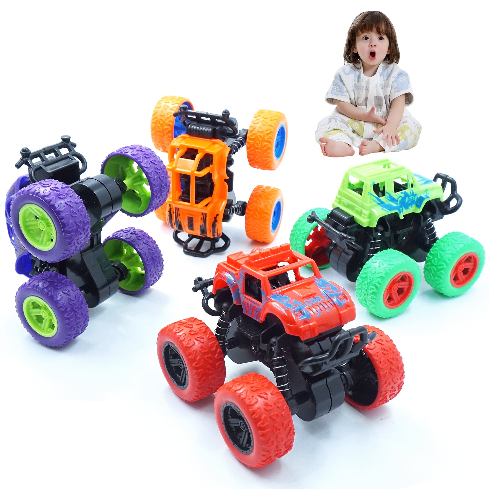 4 Pack Monster Truck Toys - Friction Powered Toy Cars Push and Go ...
