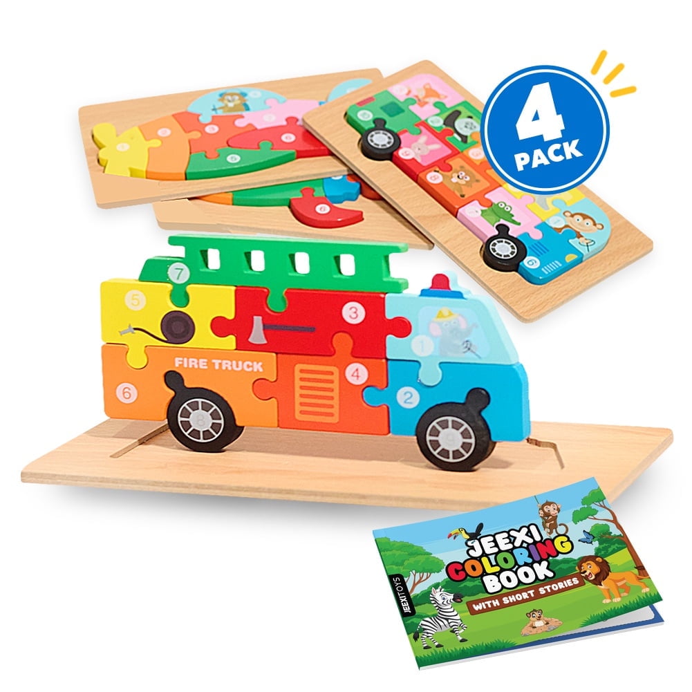 4 Pack Jeexi Montessori Wooden Puzzles for 2-5 Years Kids, Educational ...