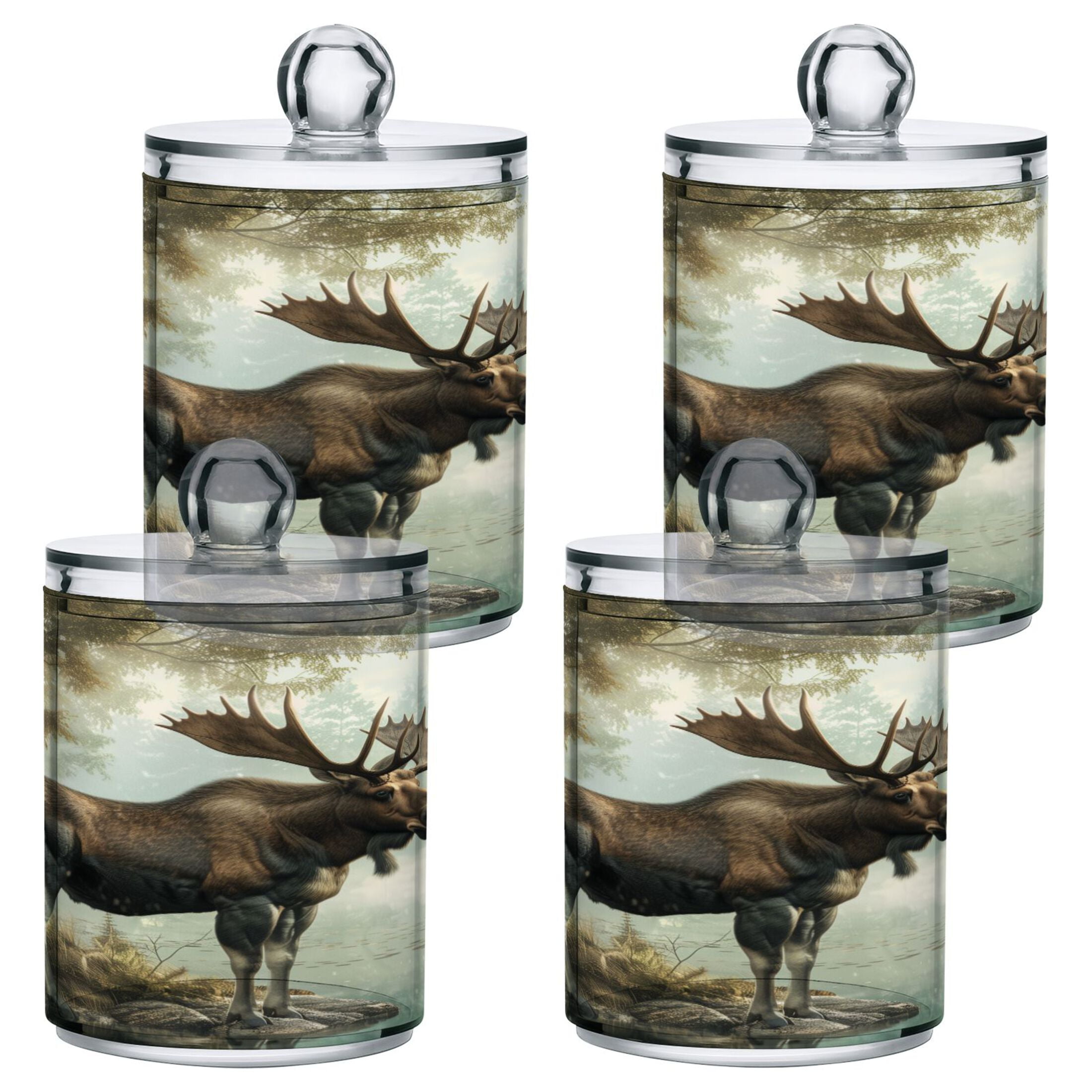 4 Pack Moose on Misty Lake Qtip Holder Dispenser Clear Plastic Storage ...