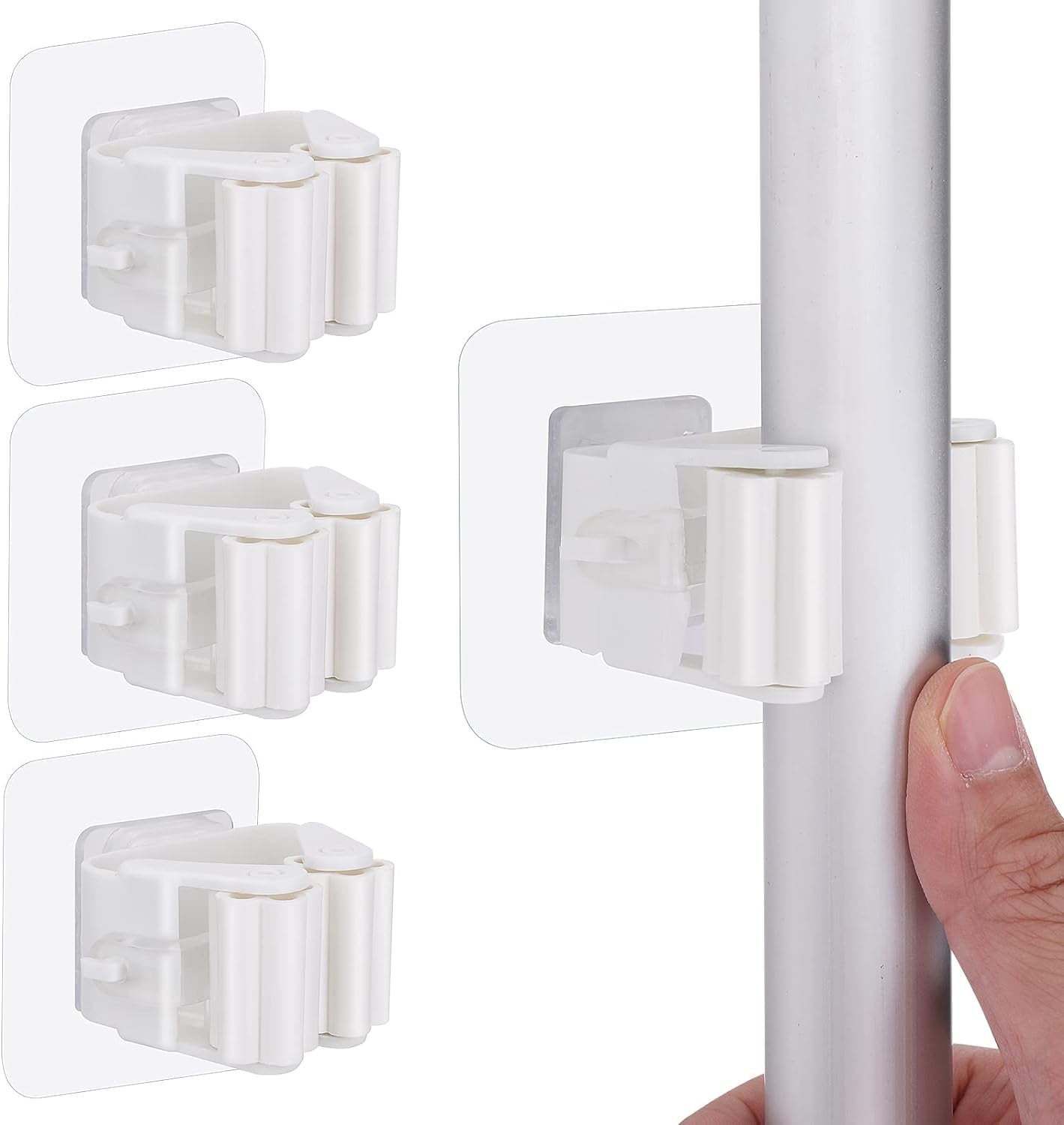 4 Pack Mop and Broom Holder Wall Mount, Self Adhesive Broom Gripper ...