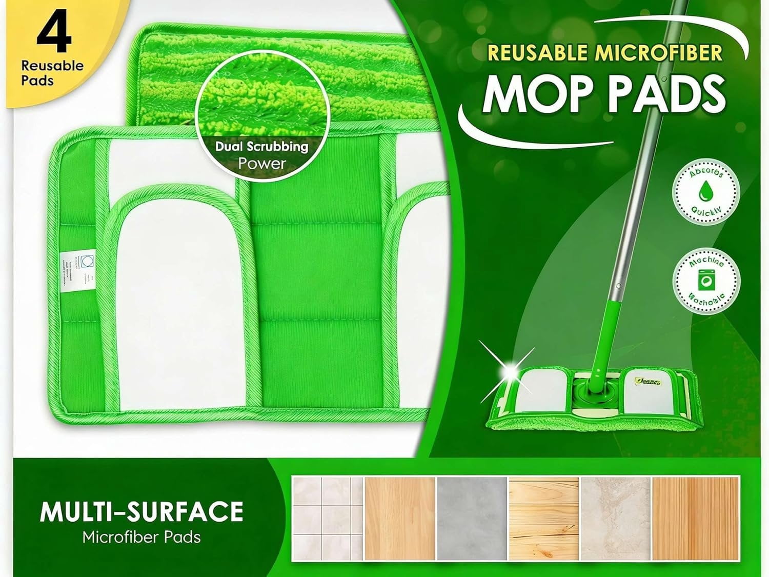 4 Pack Mop Pads, Washable Microfiber Refills for Wet and Dry Floor ...