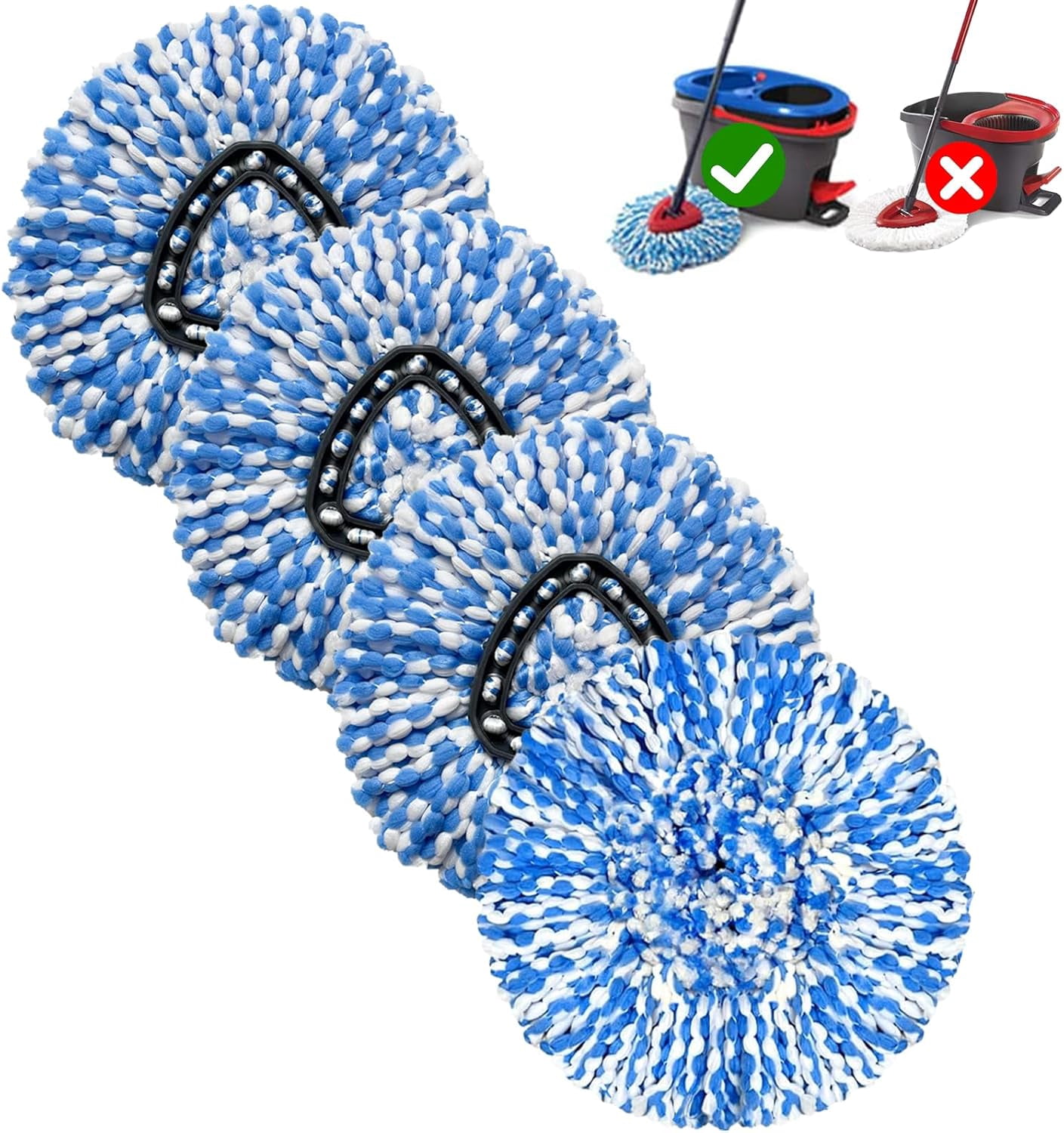 4 Pack Mop Replace Heads Compatible for O Cedar, Spin Mop Refill Head ...