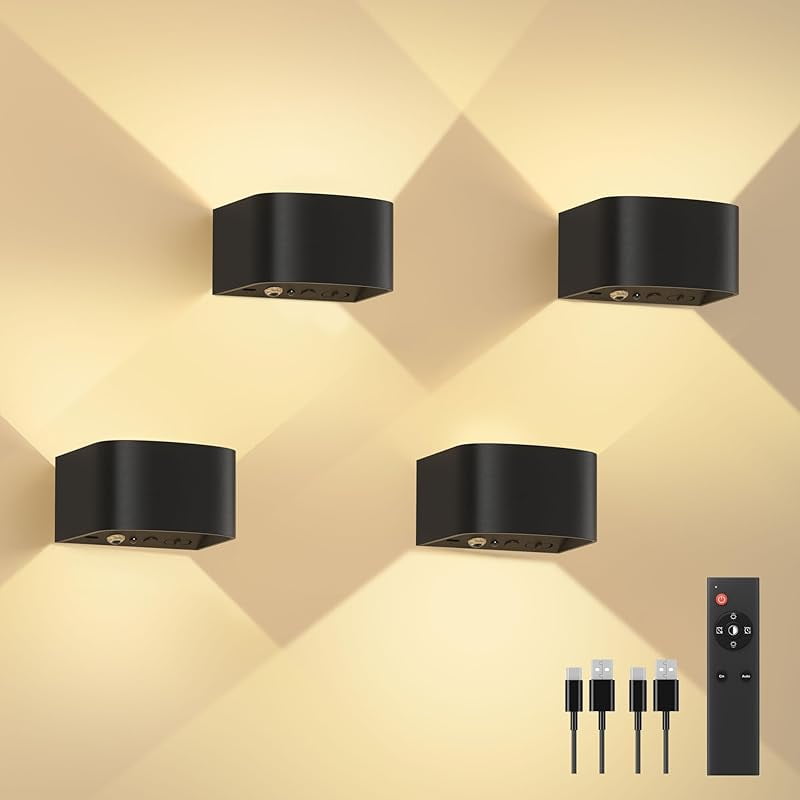 MY 4 Pack Motion Sensor Wall Lamp with Remote Control 3 Colors Wireless ...
