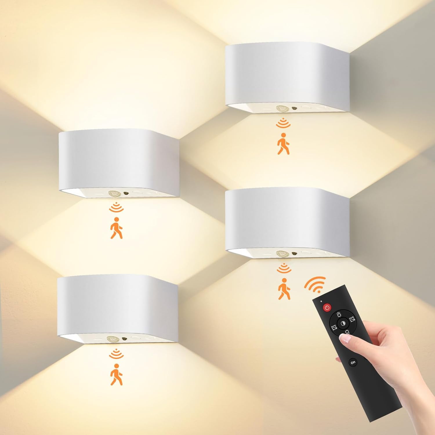 4 Pack Motion Sensor Wall Sconce, 5500mAh - Wall Light with Remote ...