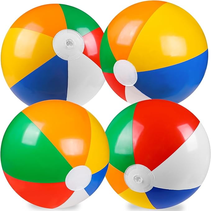 4 Pack Multi Color Beach Balls, 12" Inflatable Pool and Beach Ball, for ...