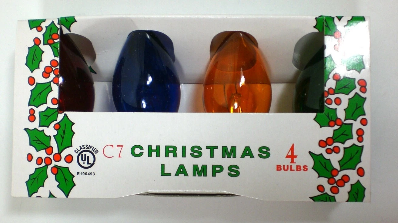 (4 Pack) Multi Color Transparent C-7 Light Bulbs 5 Watt Holiday ...