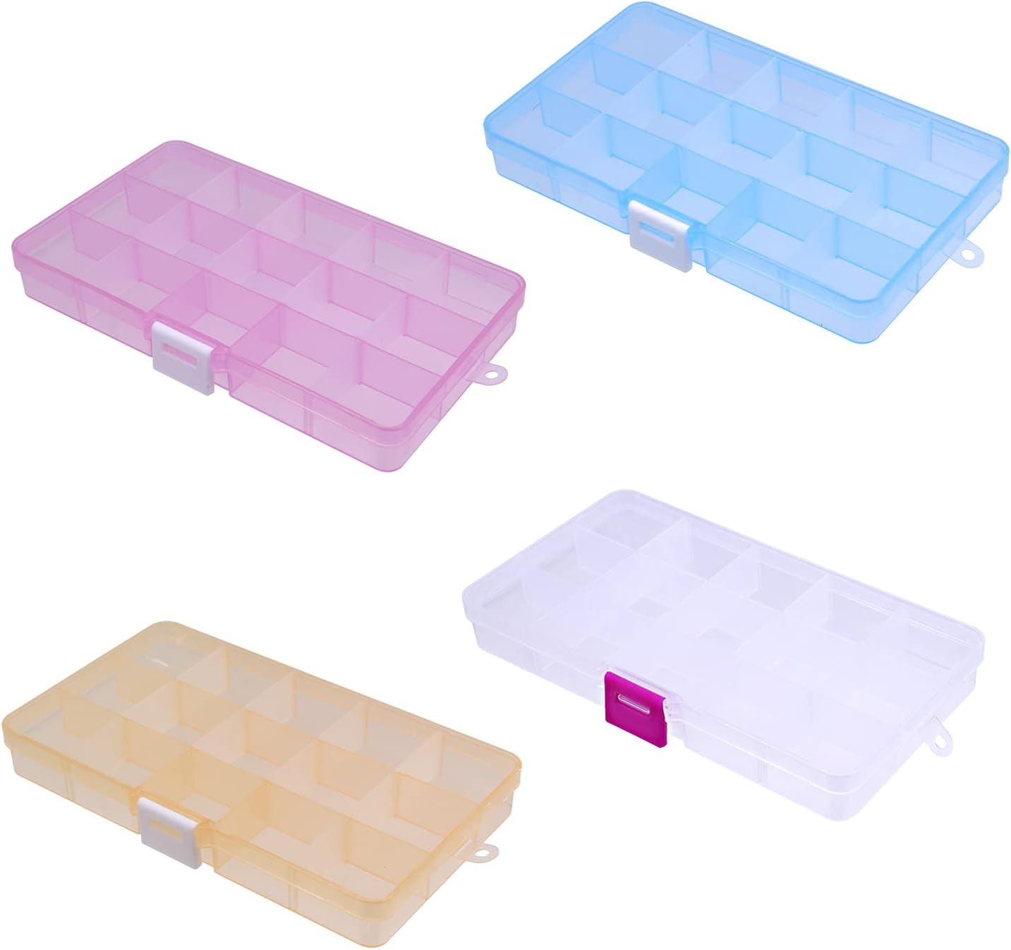 4 Pack Multicolor Plastic Jewelry Organizer Box - 15 Grids Plastic ...