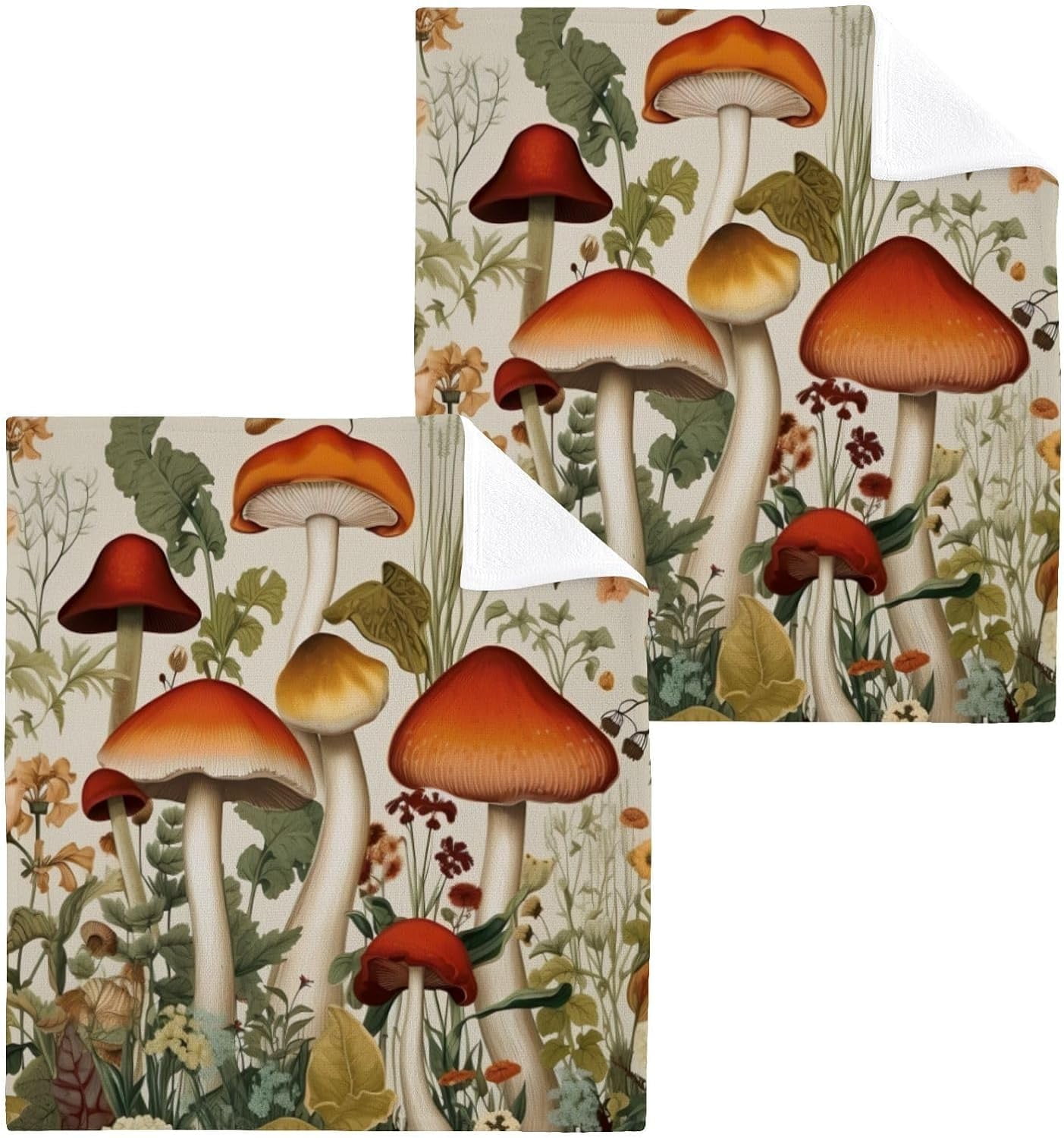 4 Pack Mushrooms Pure Cotton Washcloths 12 x 12 Inch Reusable Absorbent Soft Cotton Face Towels ...