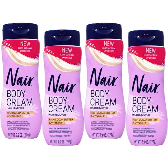 4 Pack - Nair Body Cream Hair Remover, Cocoa Butter and Vitamin E, Body ...