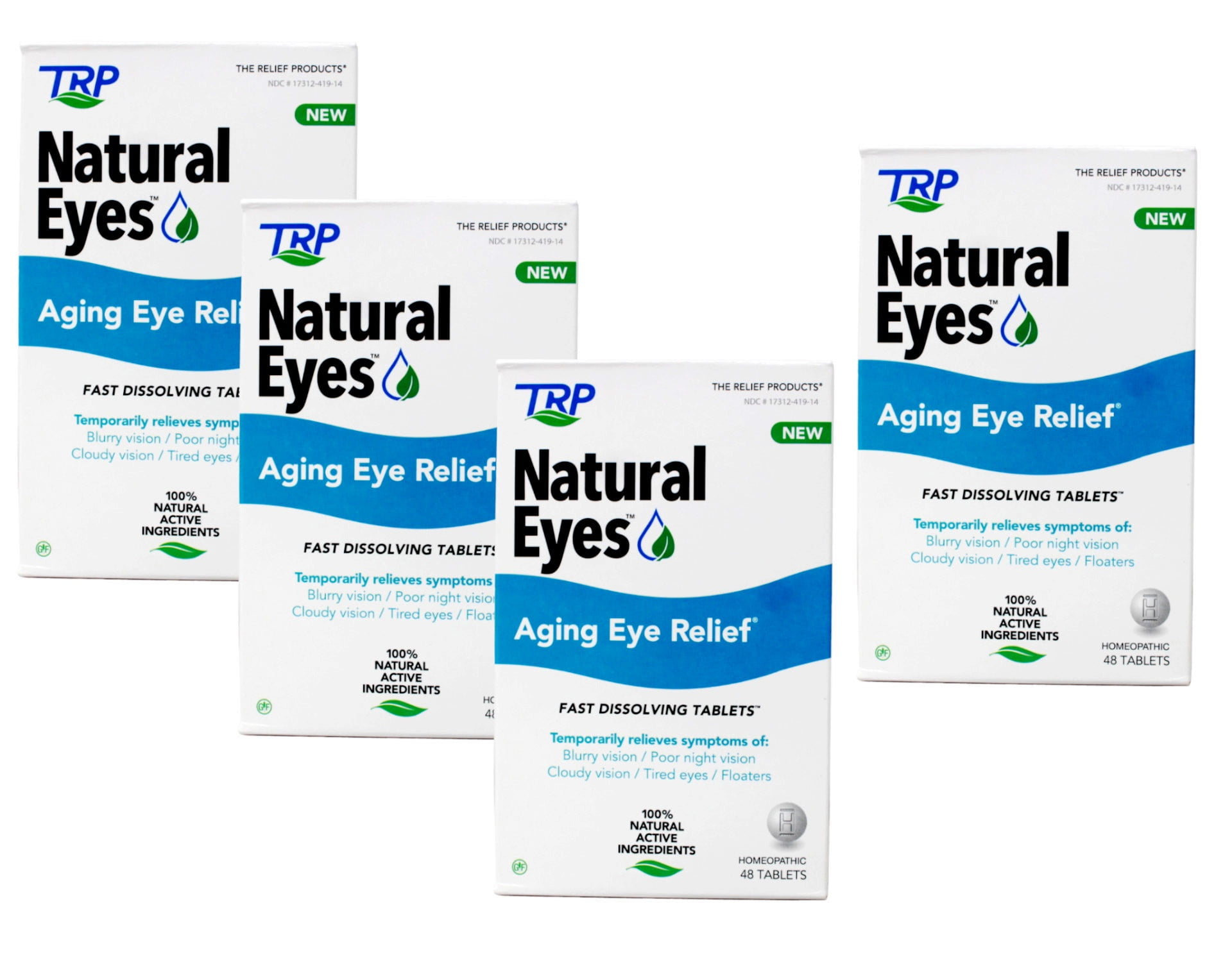 4 Pack - Natural Eyes Aging Eye Relief Fast Dissolving Tablets for Eye ...