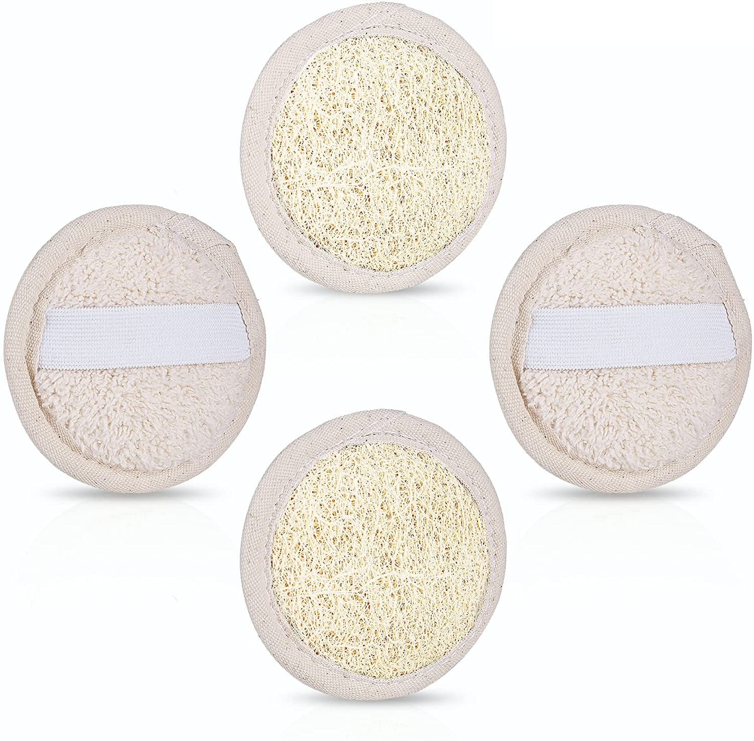 4 Pack Natural Loofah Exfoliating Pads Body Scrubbers For Bath