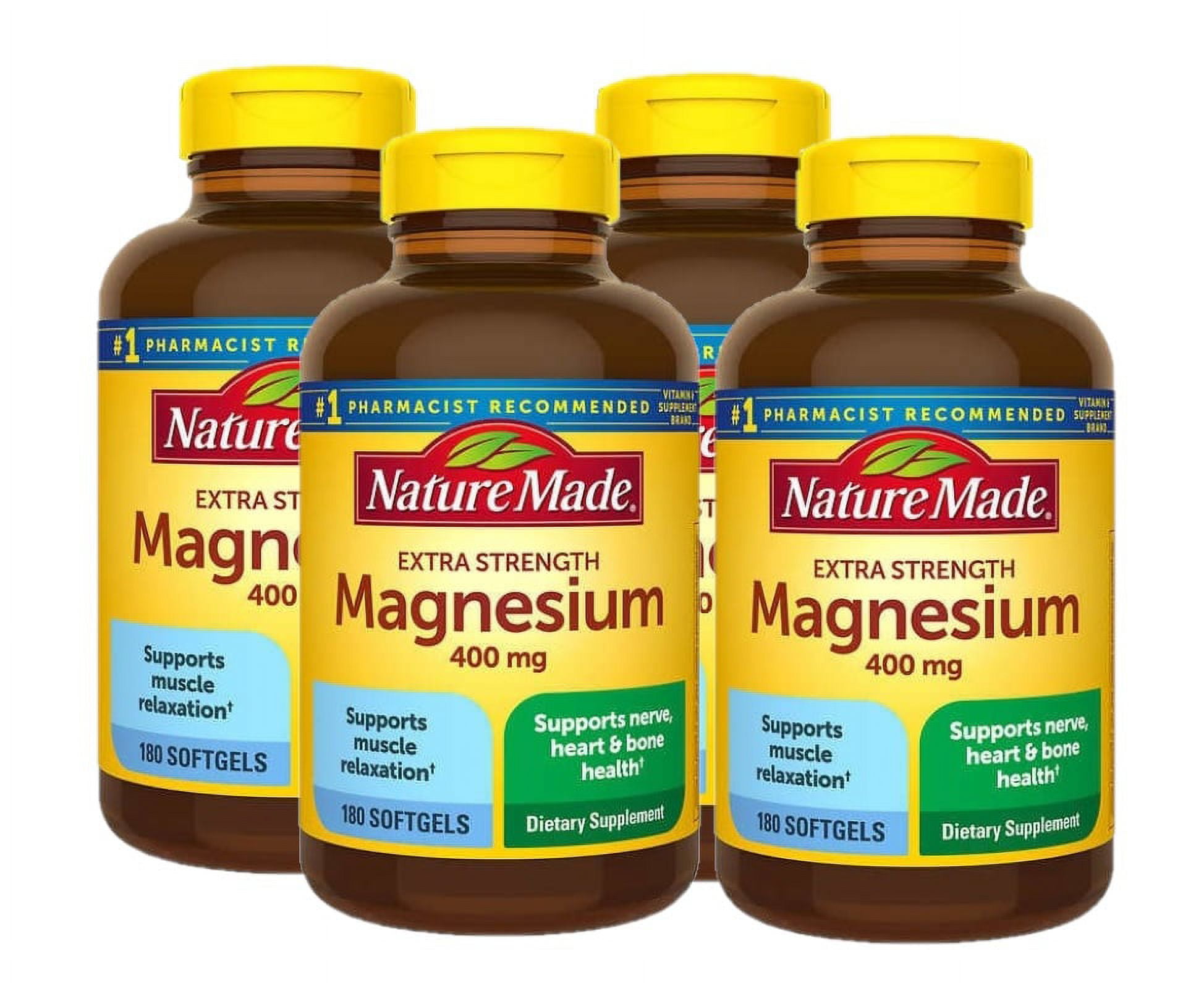 4 Pack | Nature Made Extra Strength Magnesium 400 mg., 180 Softgels ...