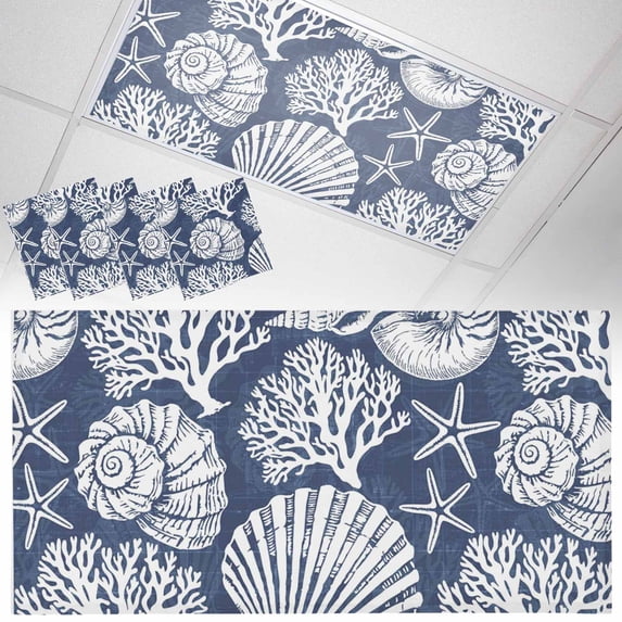 4 Pack Navy Blue Coastal Starfish Fluorescent Light Covers for Ceiling ...