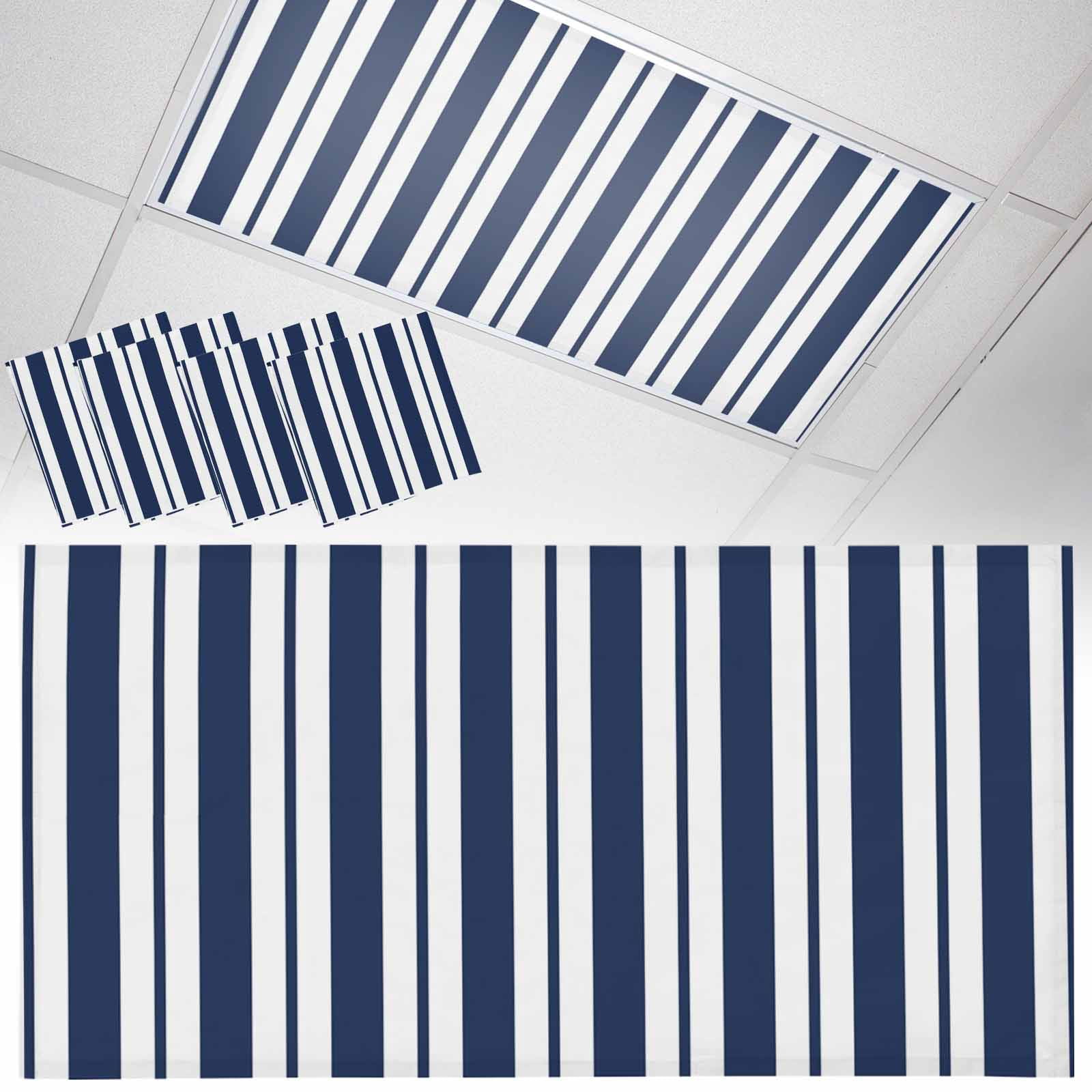 4 Pack Navy Blue Striped Fluorescent Light Covers for Ceiling Lights ...