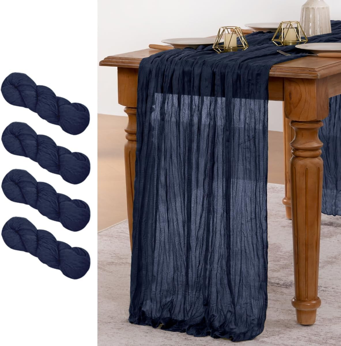 4 Pack Navy Blue Table Runner Cheesecloth Summer Boho Gauze Rustic ...