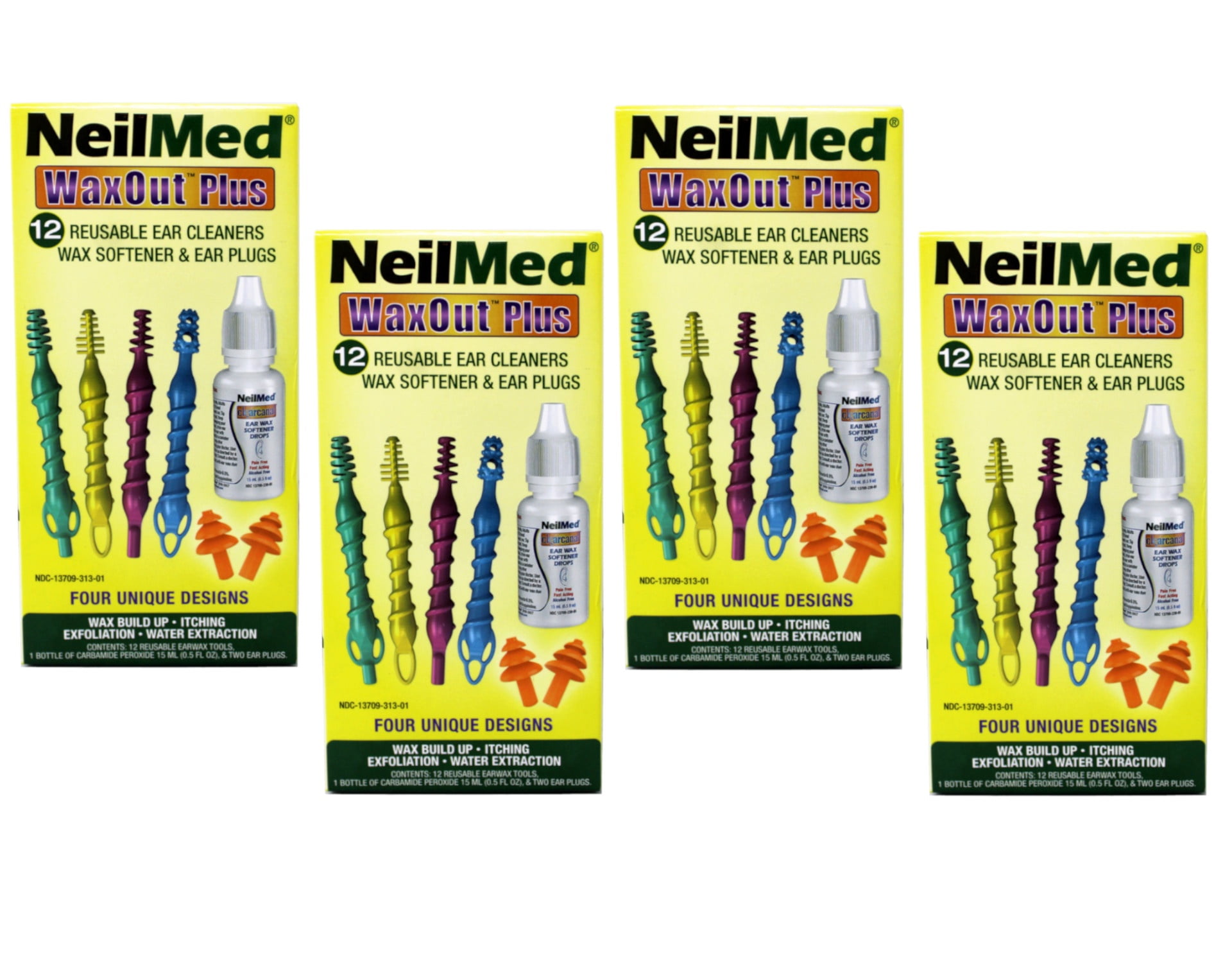 4 Pack - NeilMed WaxOut Plus 12 Reusable Flexible Ear Cleaners, Wax ...