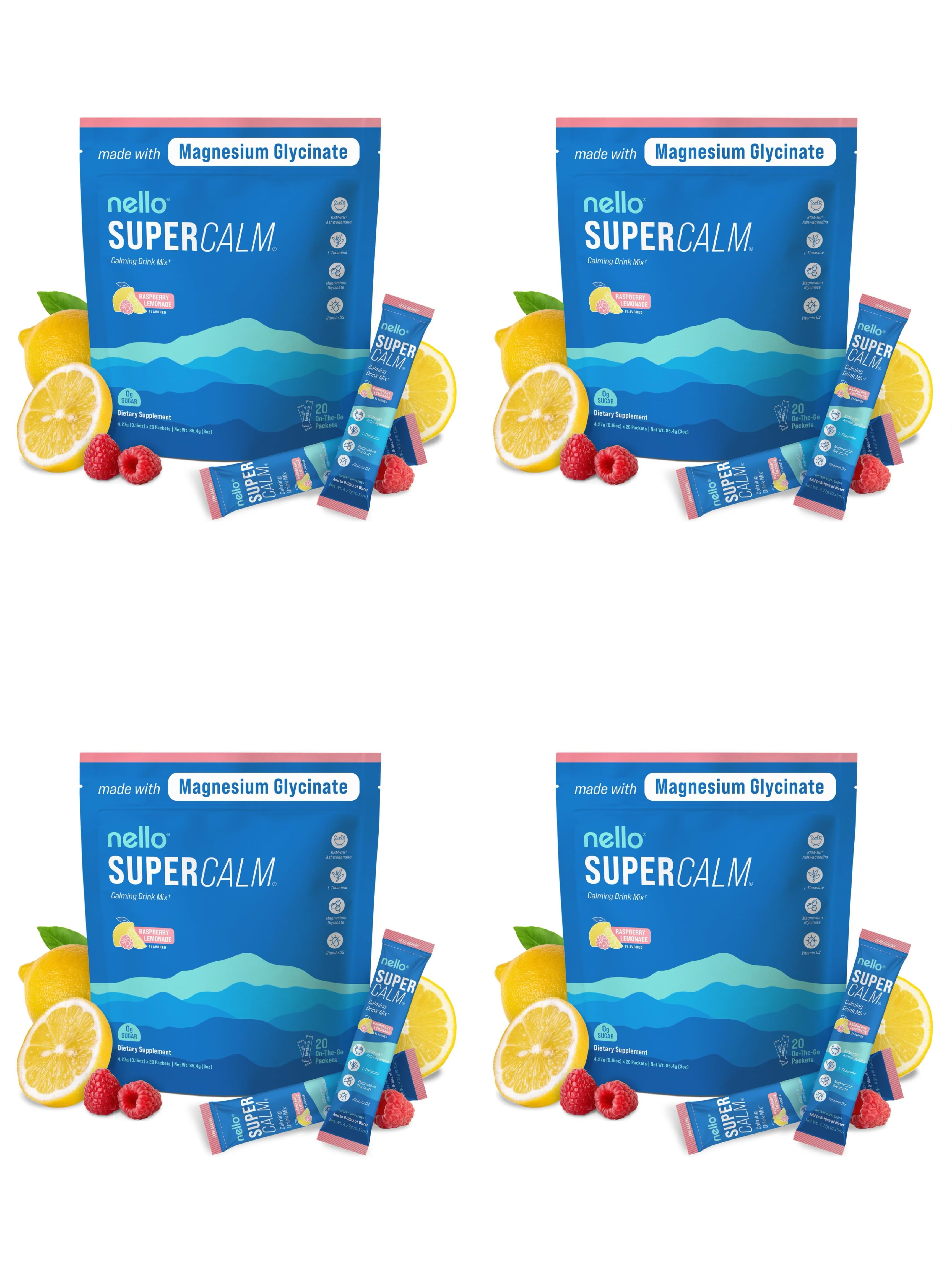 4 Pack Nello Supercalm Powdered Drink Mix, No Sugar, Non GMO, Supplements for Relaxation & Focus ...