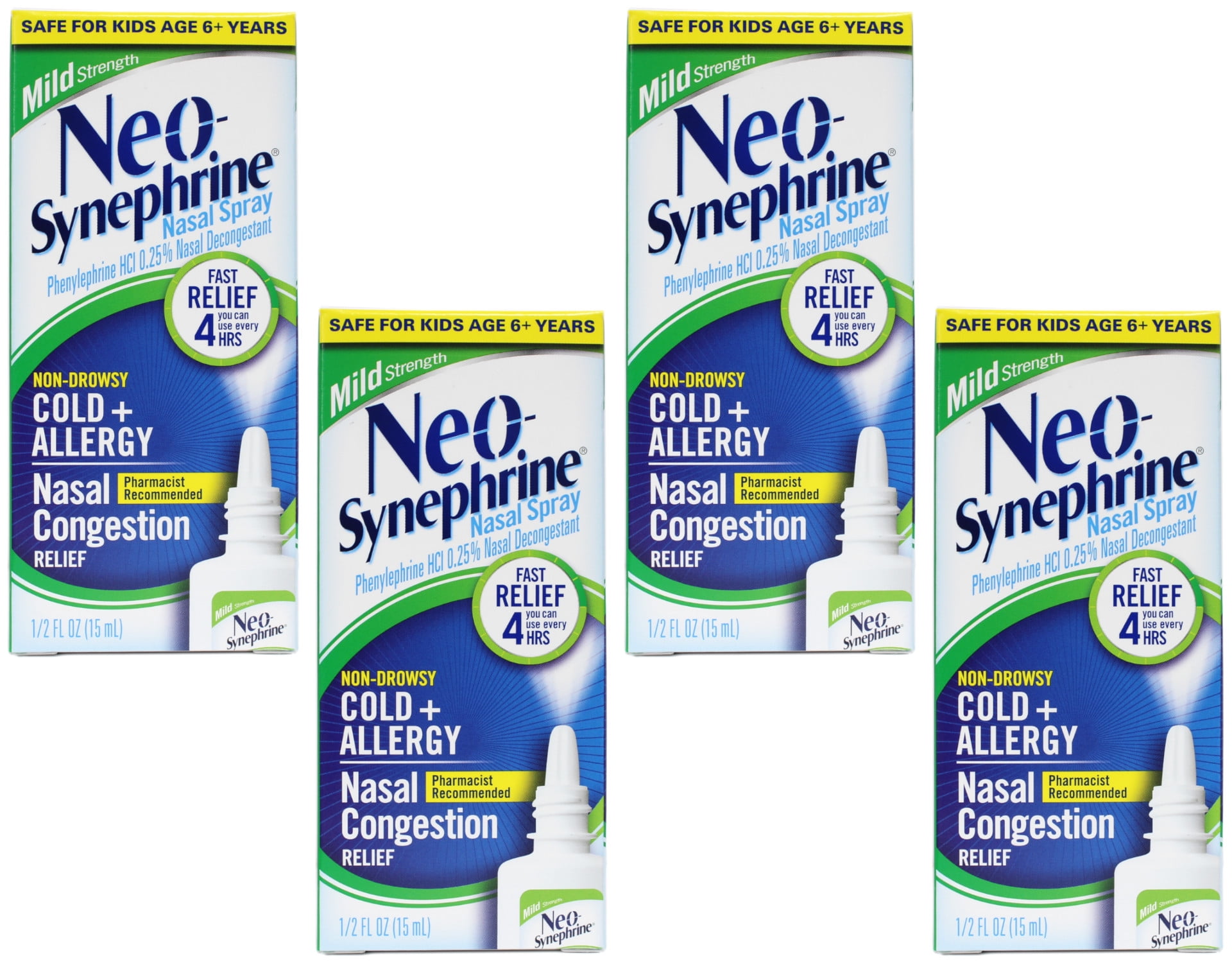 4 Pack - Neo-Synephrine Nasal Spray Mild Formula, 0.5 fl oz (15 mL ...