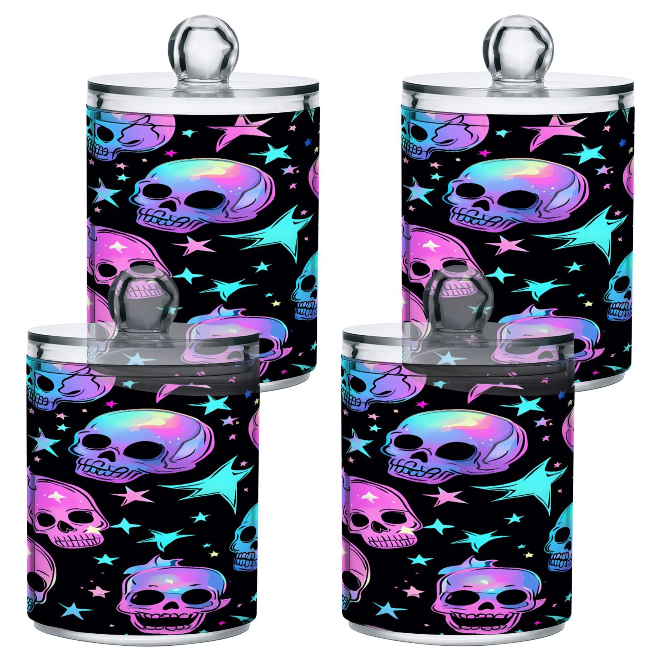 4 Pack Neon Skulls and Stars Qtip Holder Dispenser Clear Plastic ...