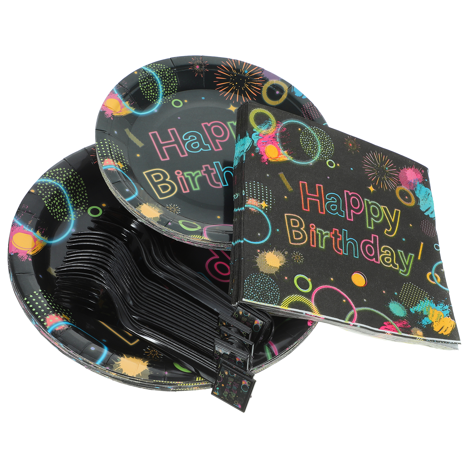 4 Pack Neon Theme Party Flatware Party Paper Plate Disposable Tableware ...