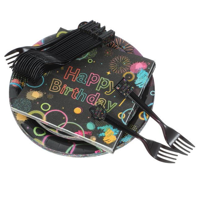 4 Pack Neon Theme Party Paper Plates Cartoon Paper Cup Disposable ...